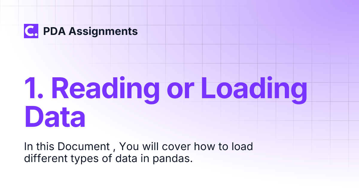 1. Reading or Loading Data | PDA Assignments